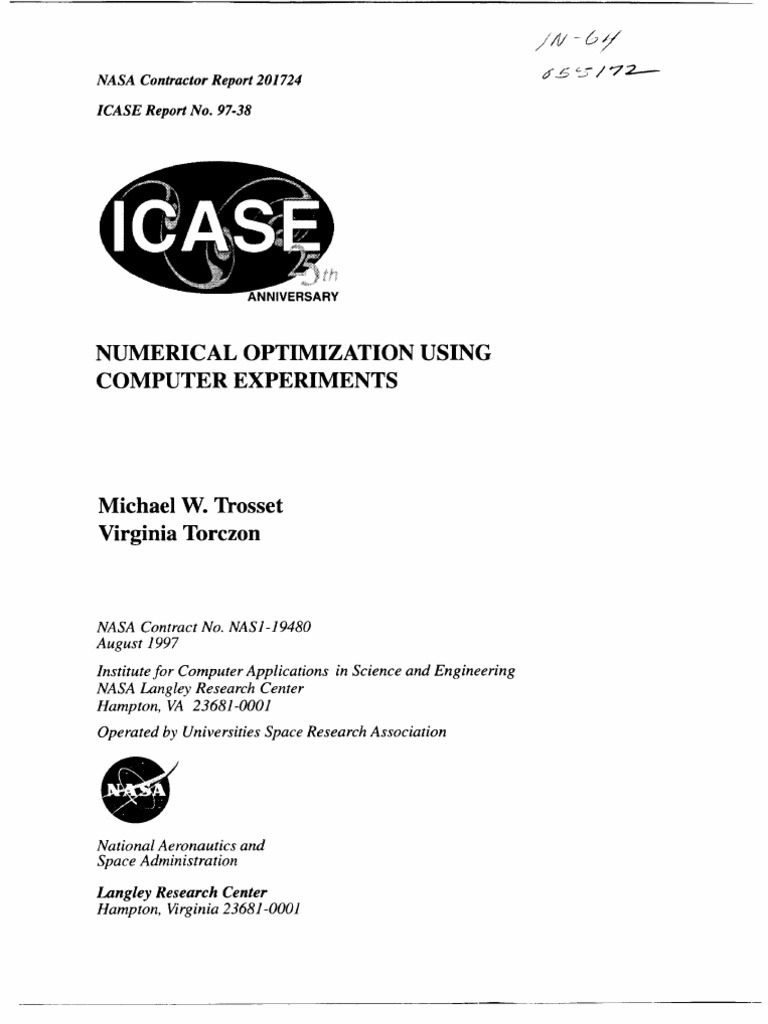 Numerical Optimization Using Computer Experiments: Nasa Contractor ...