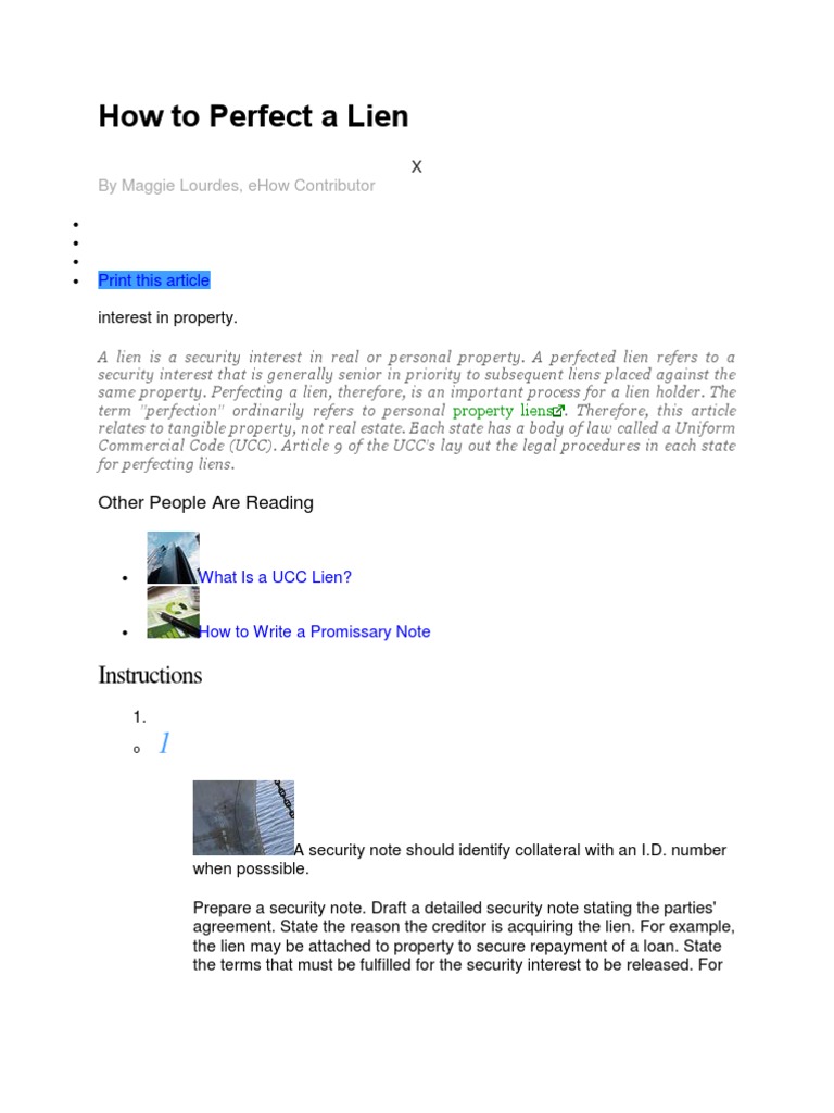 How To Perfect A Lien | PDF | Security Interest | Uniform Commercial Code