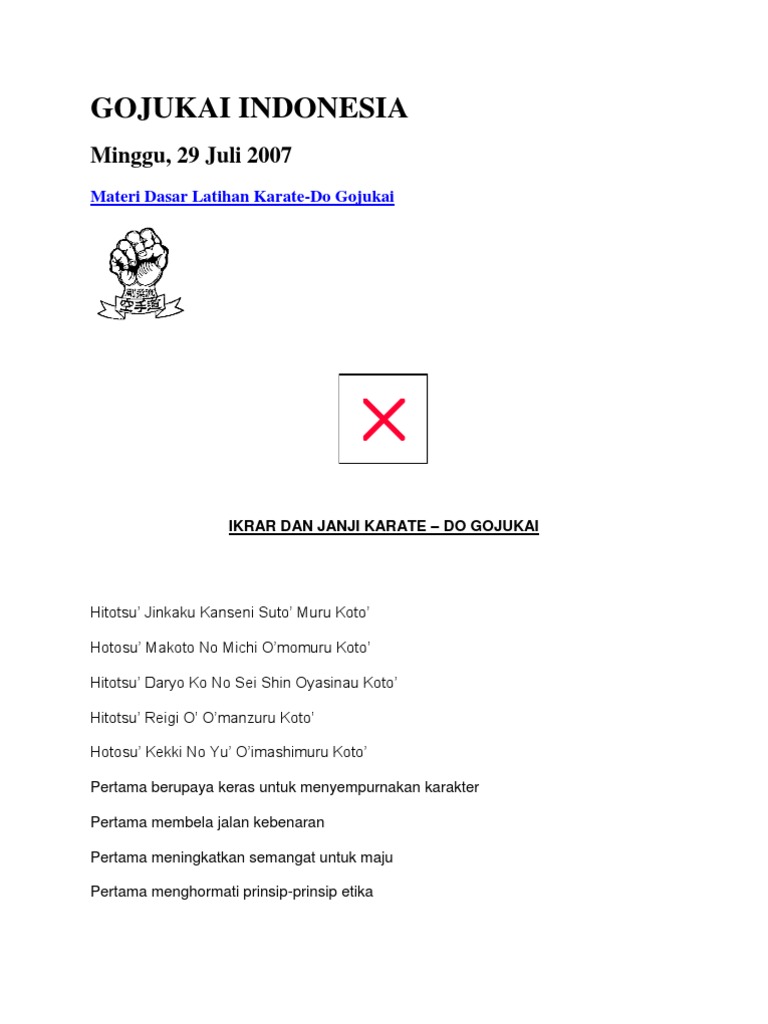 Ikrar dan Pedoman Karate-Do Gojukai | PDF