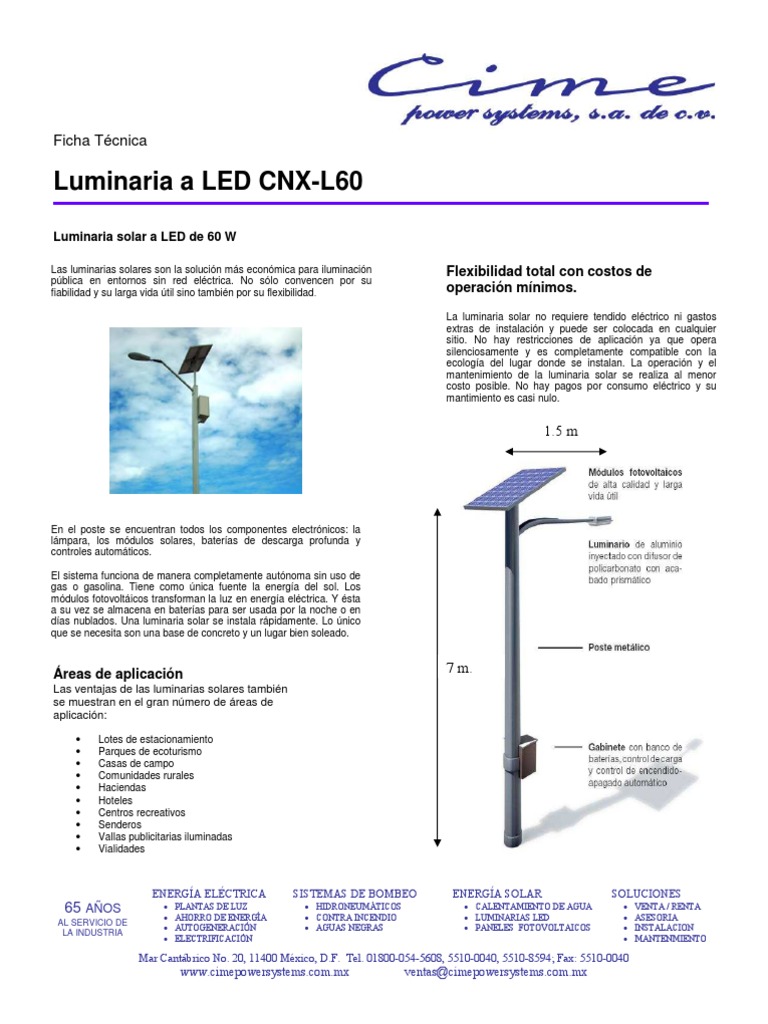 Ficha Técnica Luminaria Solar Led 60W | PDF | Energía solar | Batería (electricidad)