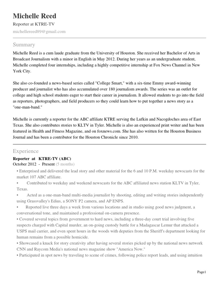 Michelle Reed Resume | PDF | News | Editing
