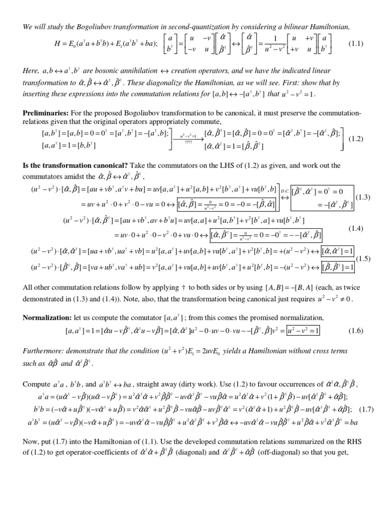 Quantum Mechanics: Bogoliubov Transform | PDF | Theoretical Physics ...