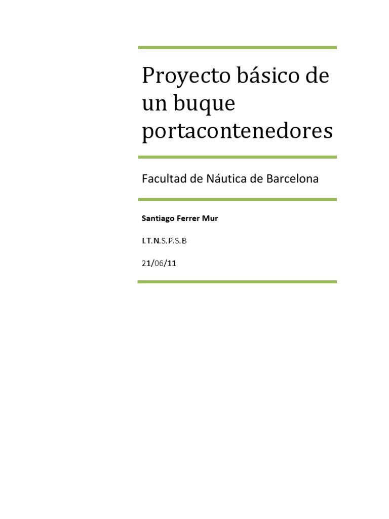 Proyecto Basico de Un Buque Portacontenedores | PDF | Fricción | Buques