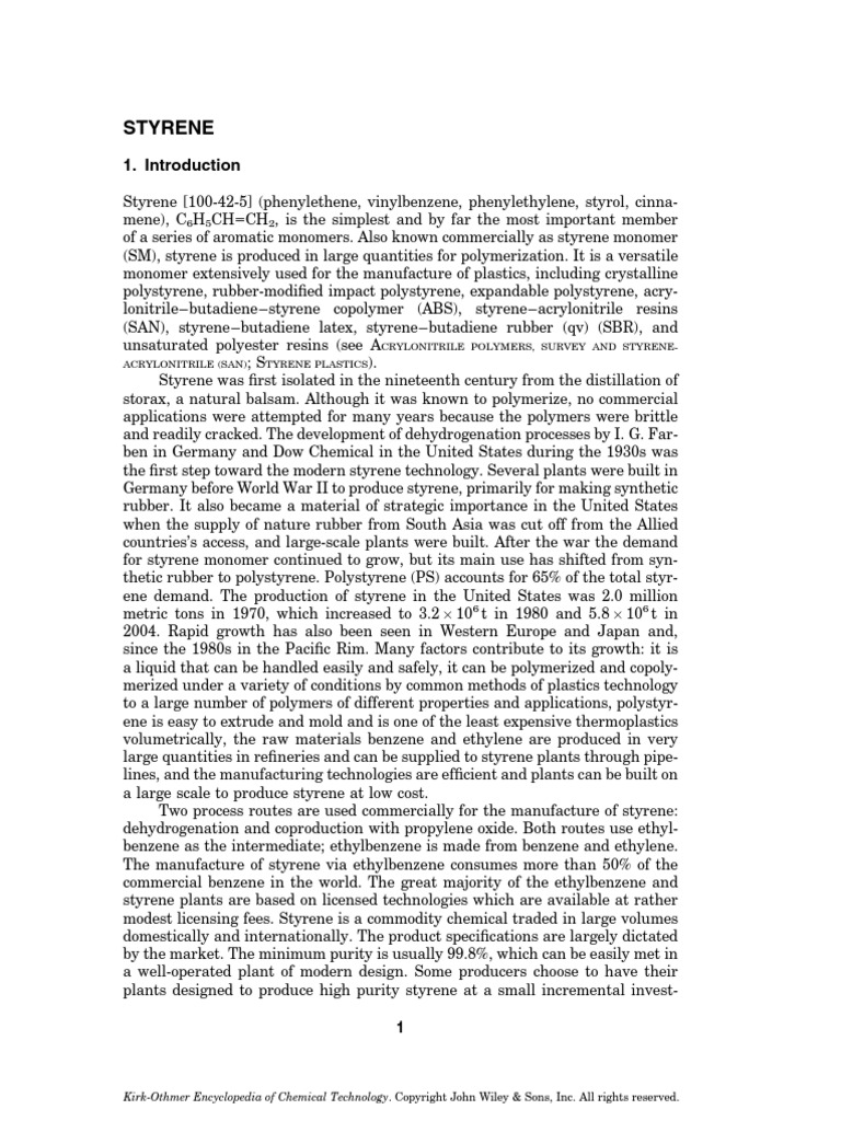 Styrene | PDF | Catalysis | Benzene