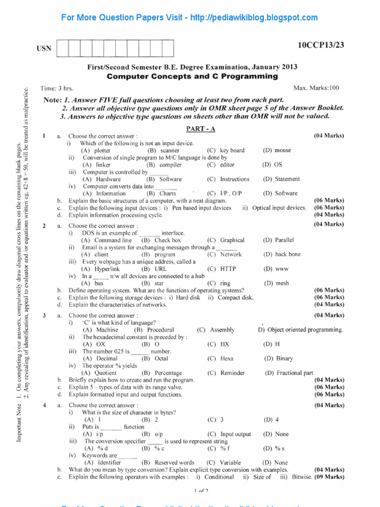Computer Concepts C Programming Jan 2013 New | PDF | C (Programming ...