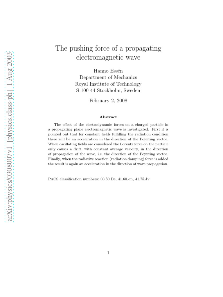 VERY VERY IM - The Pushing Force of A Propagating Electromagnetic Wave ...