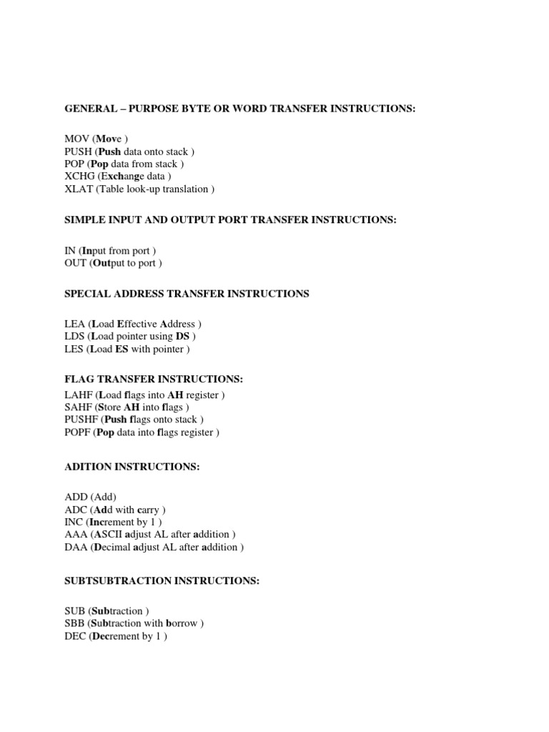 Assembly Language Transfer Instructions | PDF | Teaching Methods ...