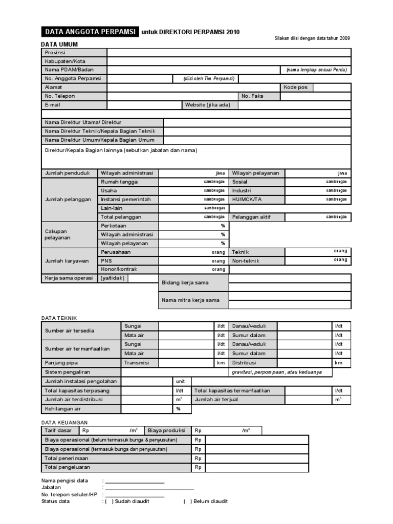 Formulir Data Pdam (Baru) | PDF | Teknologi & Rekayasa