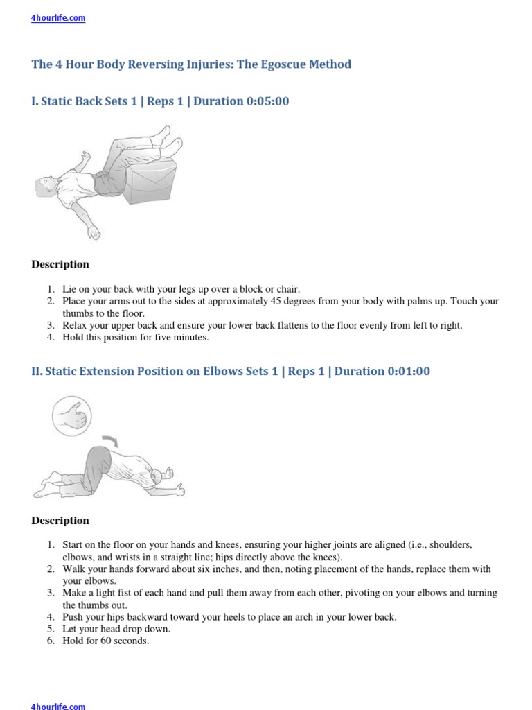 The 4 Hour Body Reversing Injuries Egoscue Method Cheat Sheet | PDF ...