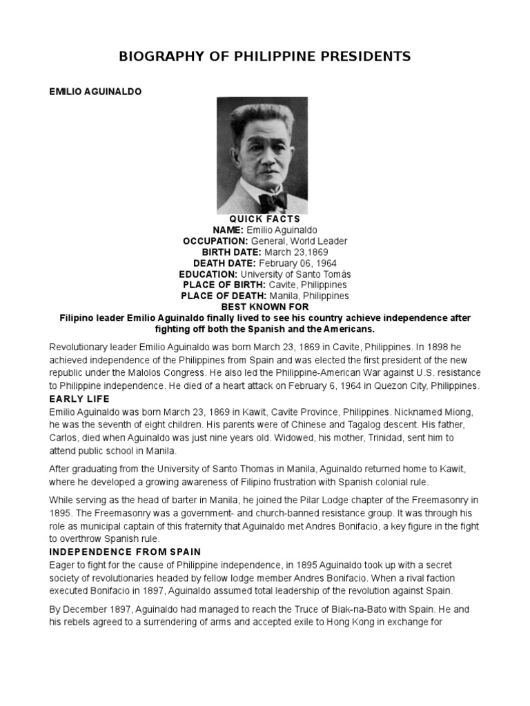 Biography of Philippine Presidents | PDF | Corazon Aquino | Philippines