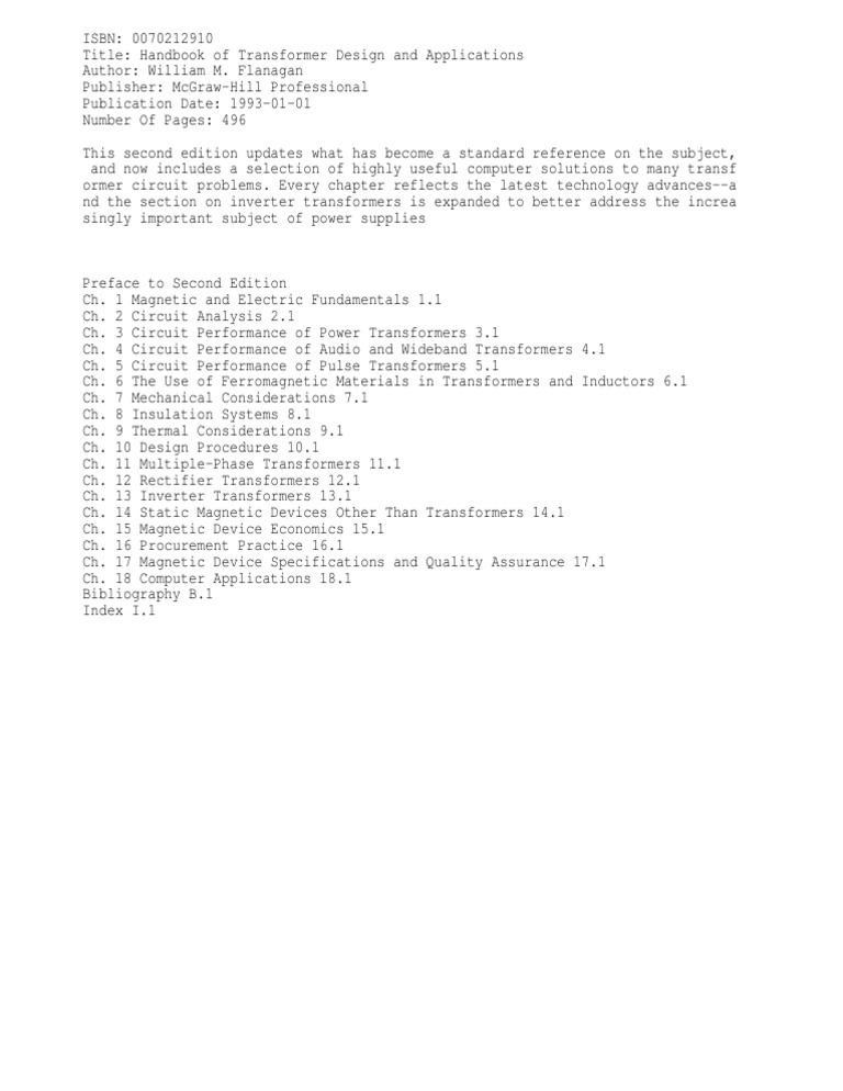 Handbook of Transformer Design and Applications | PDF
