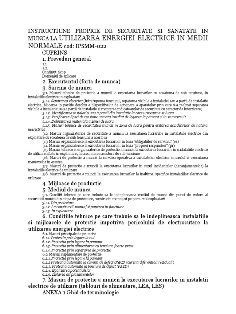 Instructiune Proprie de Securitate Si Sanatate in Munca | PDF