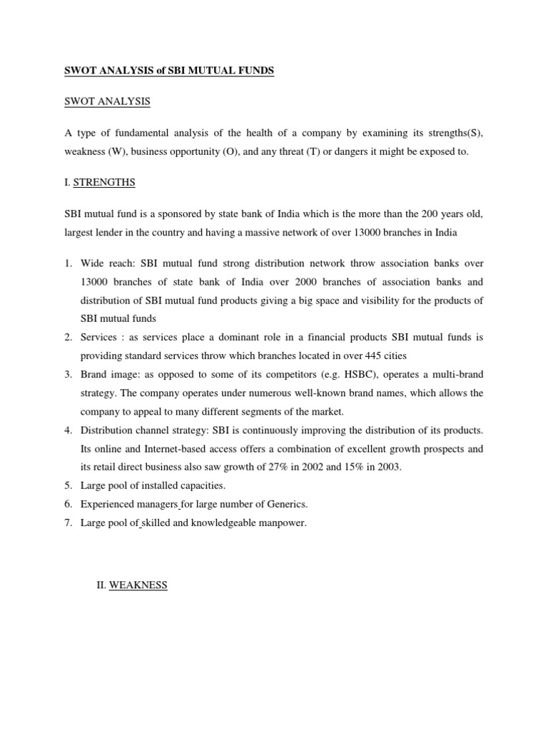 SWOT Analysis of SBI Mutual Funds | PDF | Mutual Funds | Brand