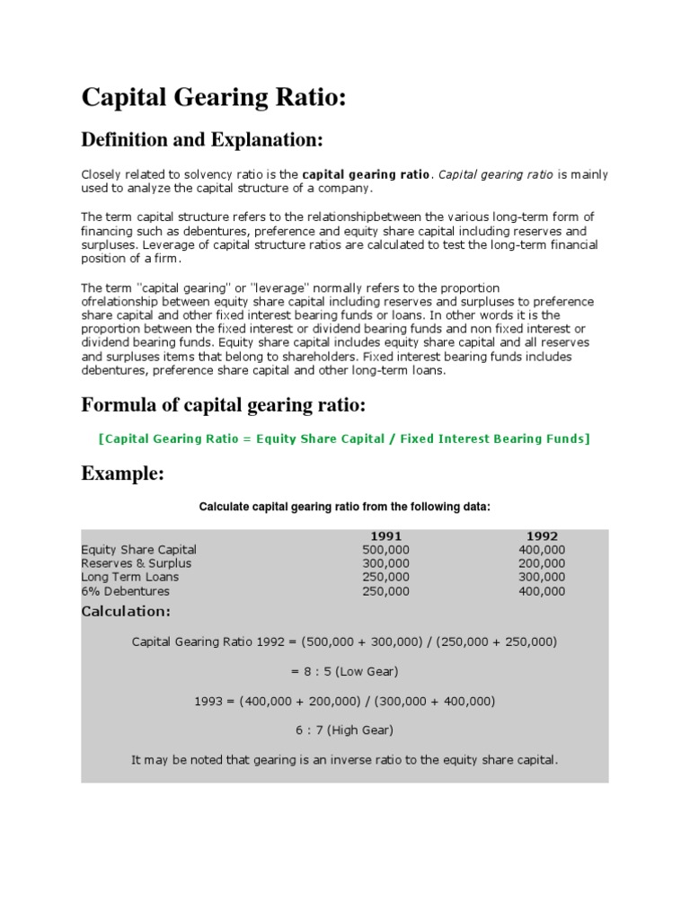 Capital Gearing Ratio | PDF | Leverage (Finance) | Equity (Finance)