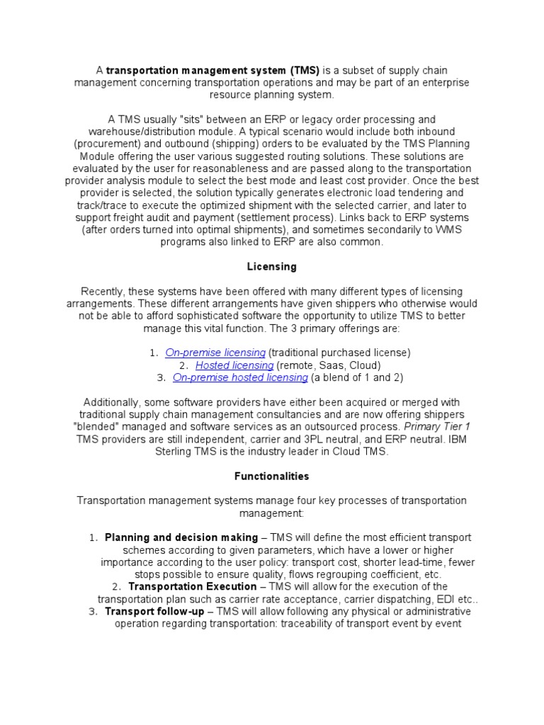 Overview of Transportation Management Systems | PDF | Services ...