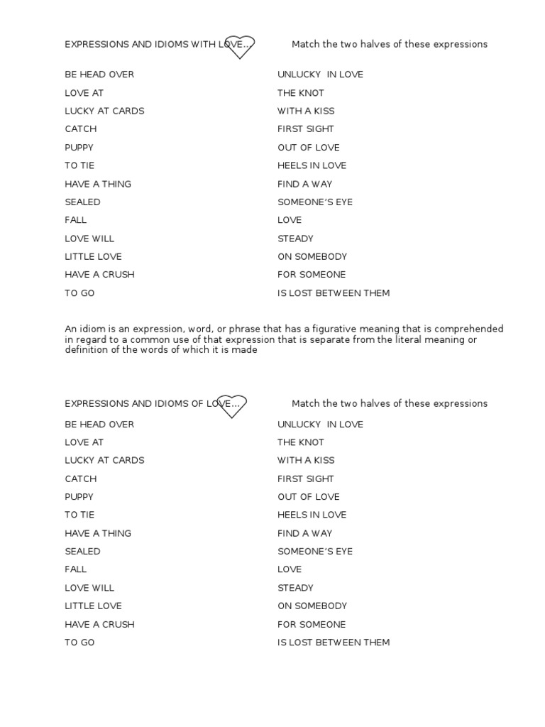 Love Idioms and Their Meanings | PDF