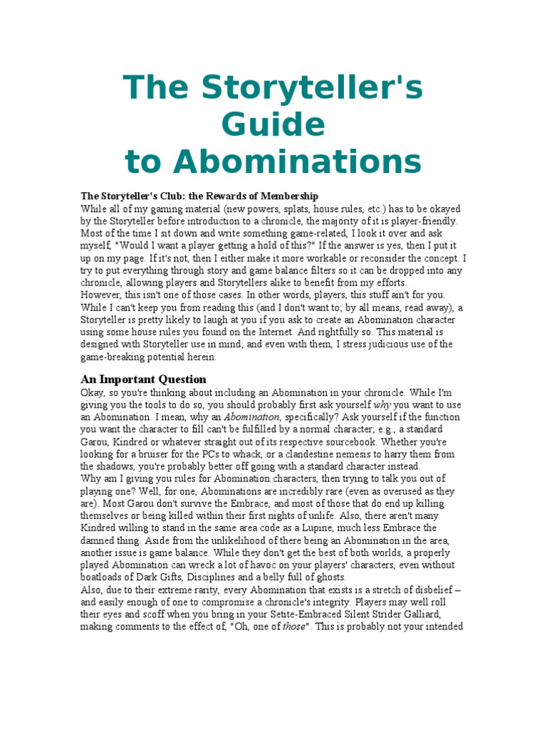 OWod Abominations Revised Storytellers Secrets | PDF