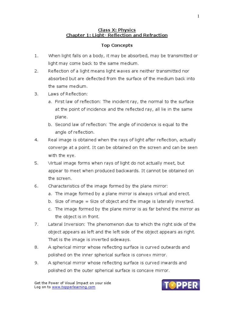 Light Reflection and Refraction Guide | PDF
