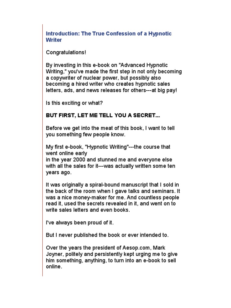 Advanced Hypnotic Writing | PDF