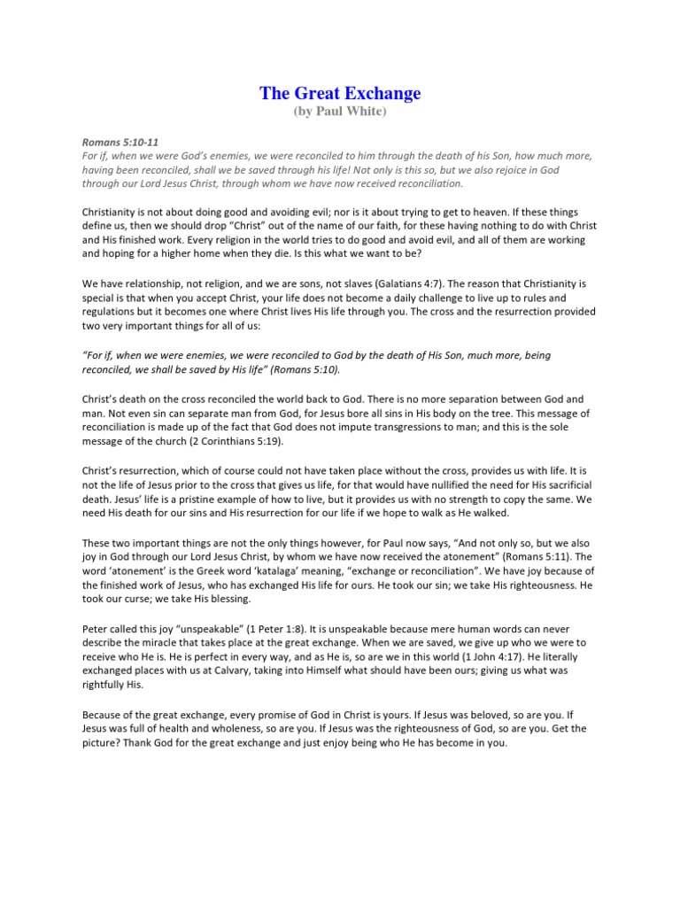 The Great Exchange by Paul White | PDF | Atonement In Christianity | Jesus