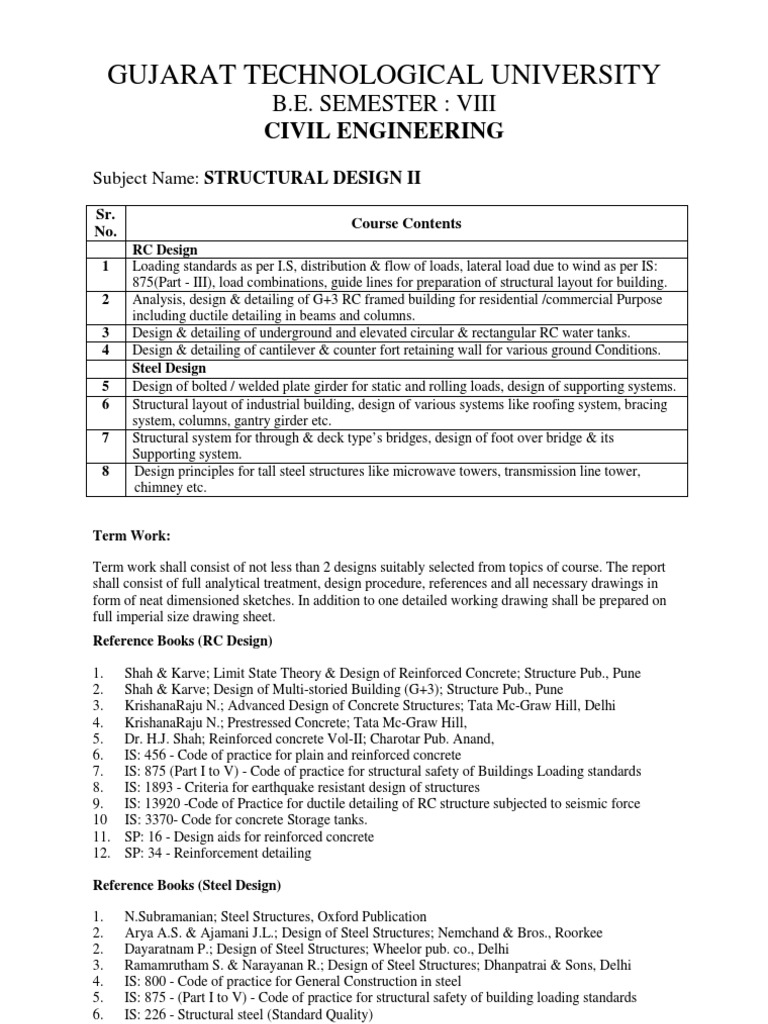 Structural Design II Course Syllabus for Gujarat Technological ...