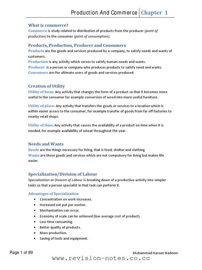 Commerce 7100 Revision Notes For O Level | PDF | Retail | Trade