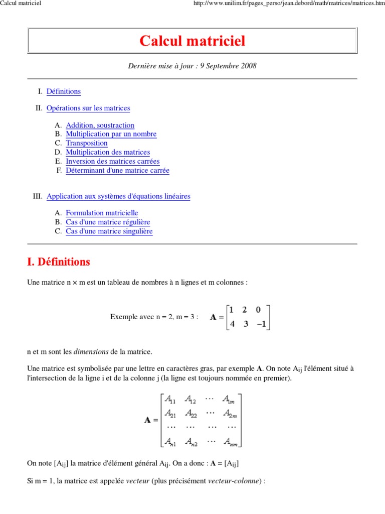 Calcul matriciel | Déterminant | Matrice (Mathématiques)