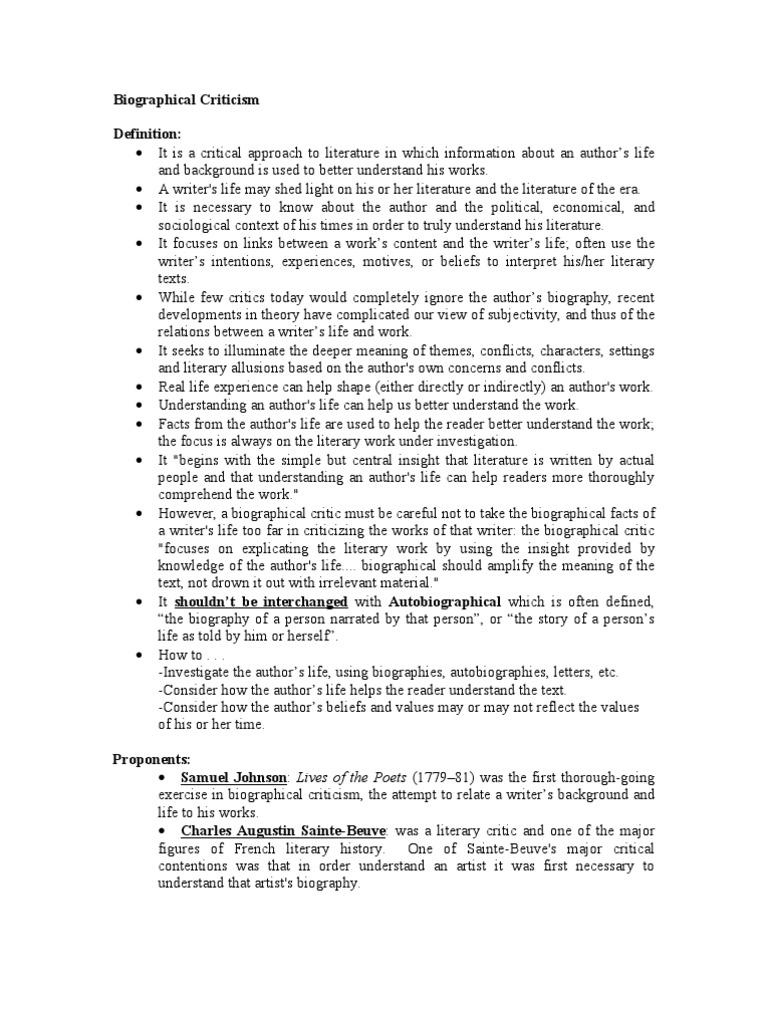 Biographical Criticism (English) | PDF | Biography | Writers