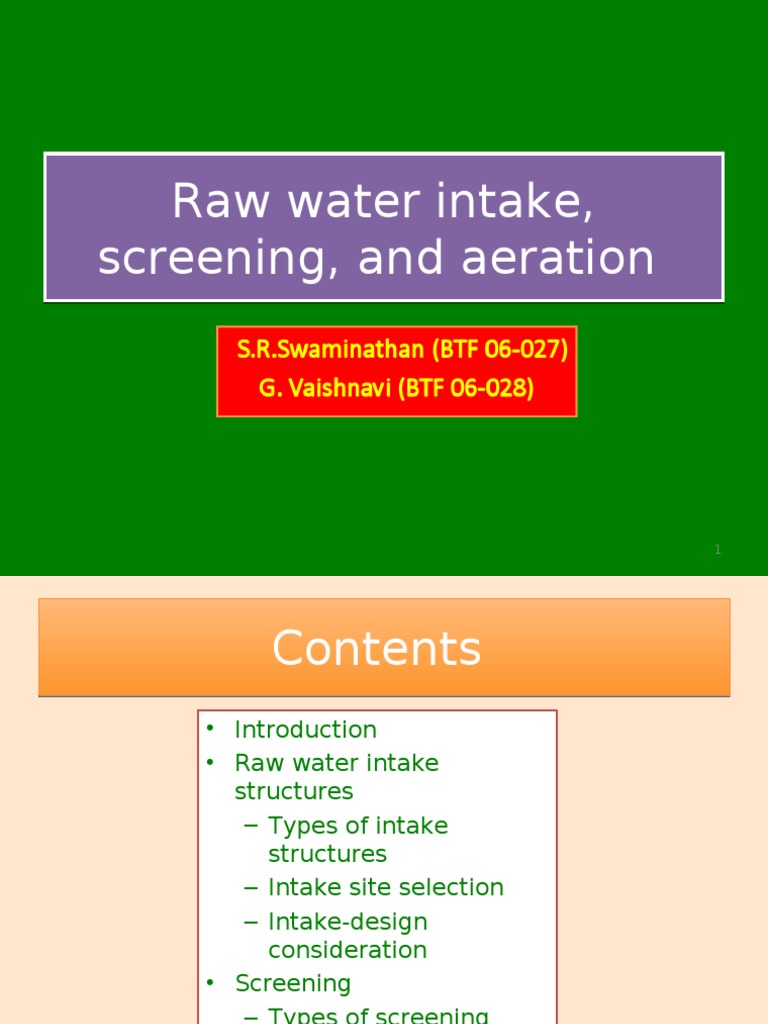 Raw Water Intake, Screening, and Aeration in Water Supply Project | PDF ...