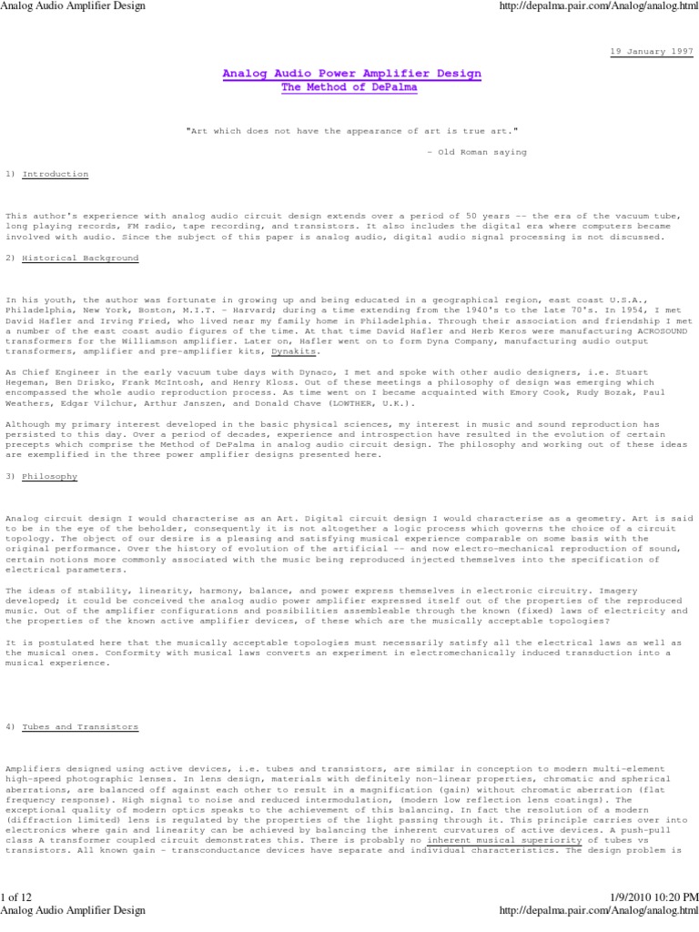 Analog Audio Amplifier Design 1997 | PDF | Amplifier | Vacuum Tube