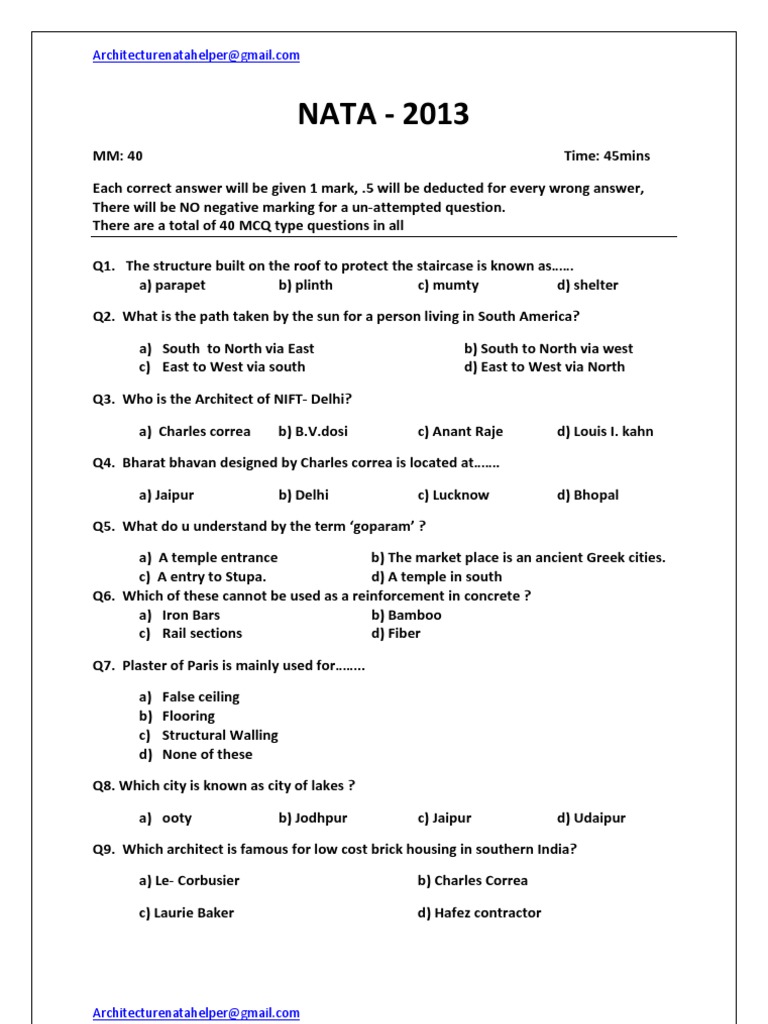 NATA Sample Paper 1 | PDF | Architectural Elements | Building Engineering