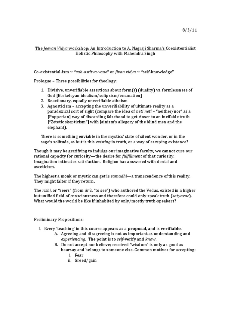 Coexistentialism, The Philosophy of A. Nagraj Sharma | PDF ...
