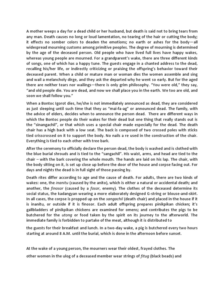 Death and Mourning Customs Among the Bontoc Igorot People: A ...