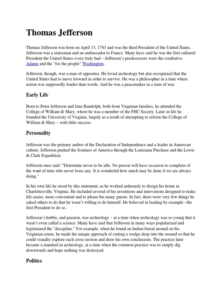 Thomas Jefferson | PDF | Thomas Jefferson | Vice President Of The ...