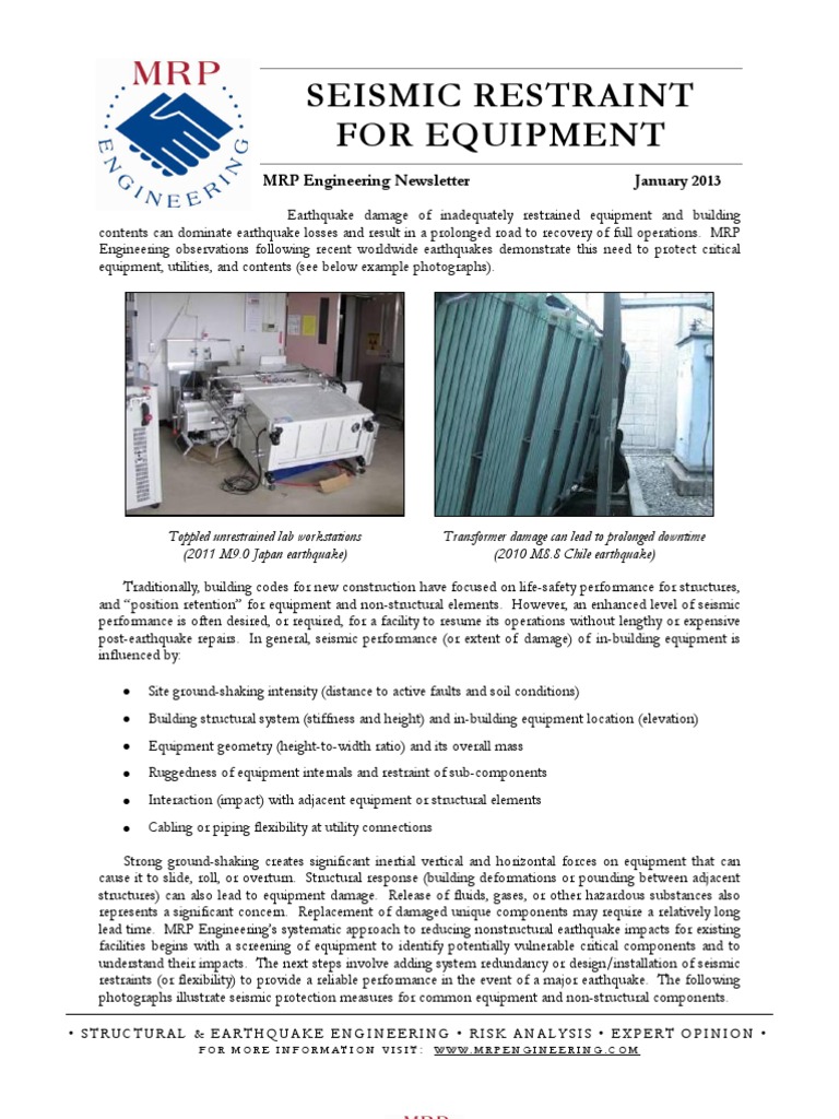 MRP Seismic Restraint For Equipment | PDF | Earthquakes | Civil Engineering