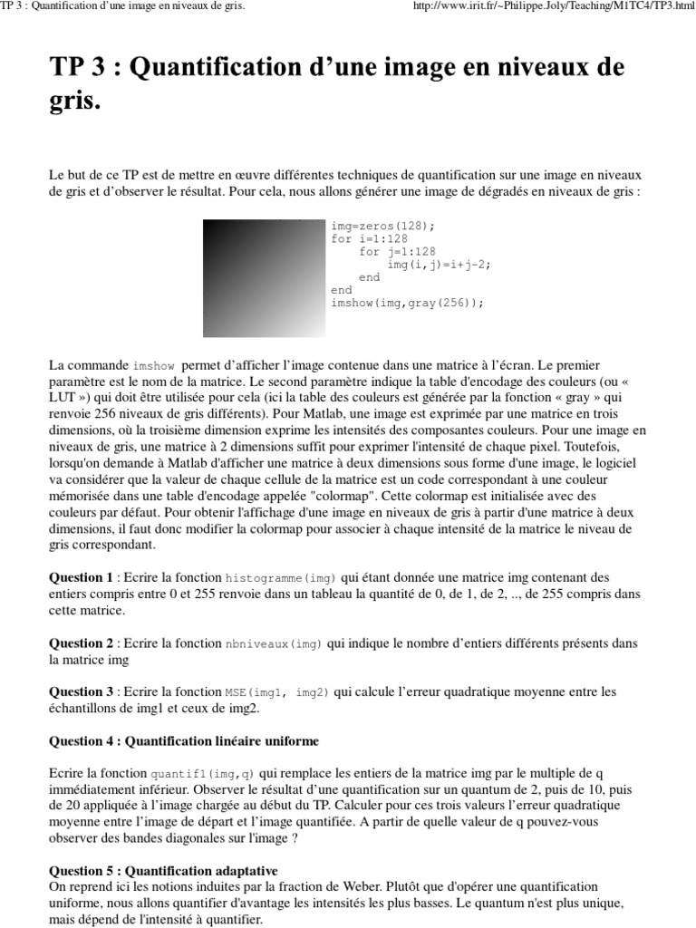 TP 3 - Quantification D'une Image en Niveaux de Gris | PDF | Image ...