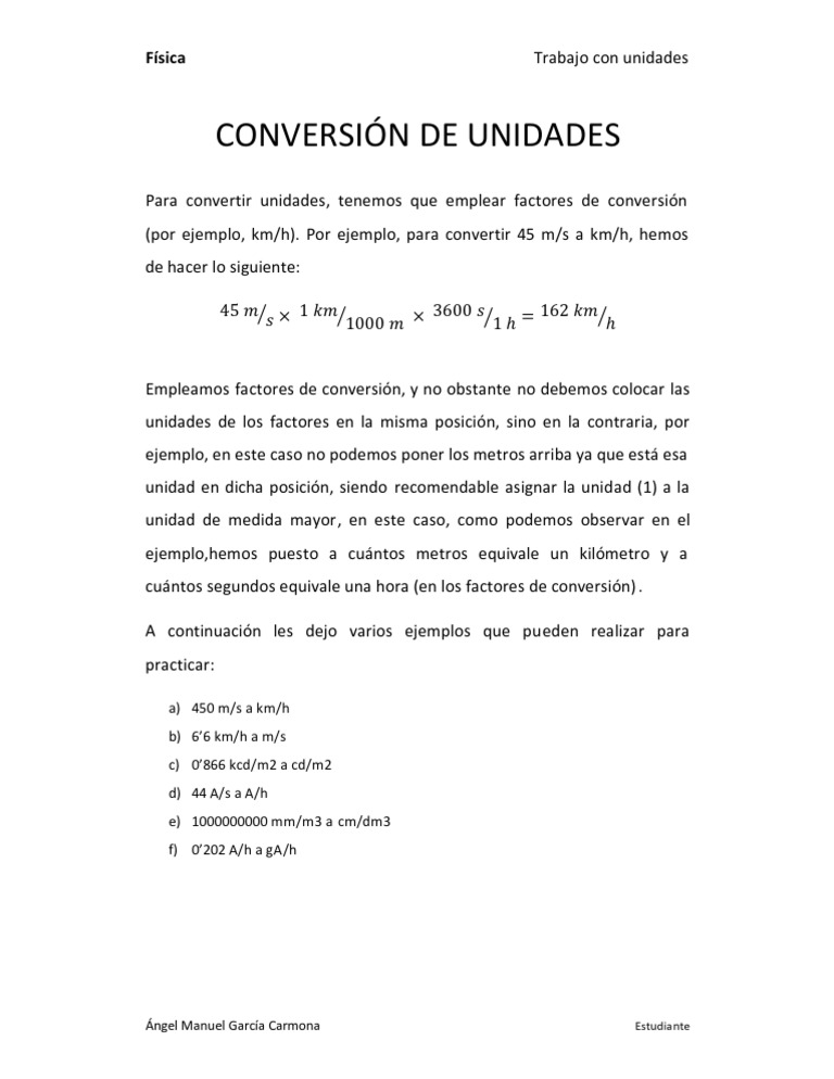 Conversion de Unidades Fisica | PDF