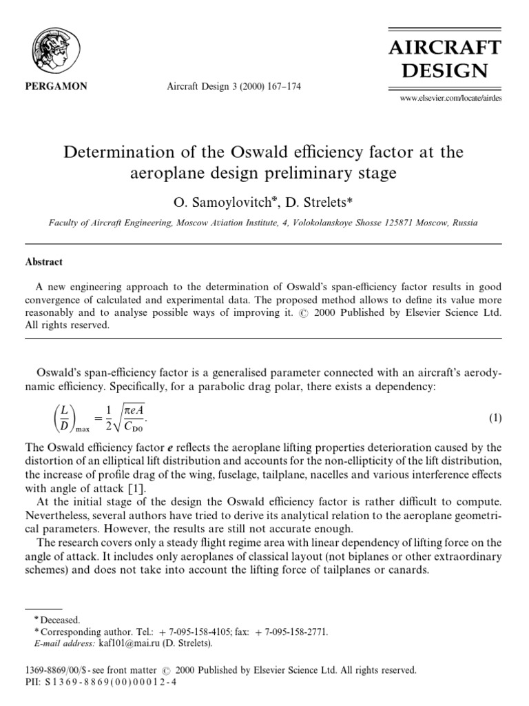 Determining Oswald Efficiency Factors at Preliminary Design Stage | PDF ...
