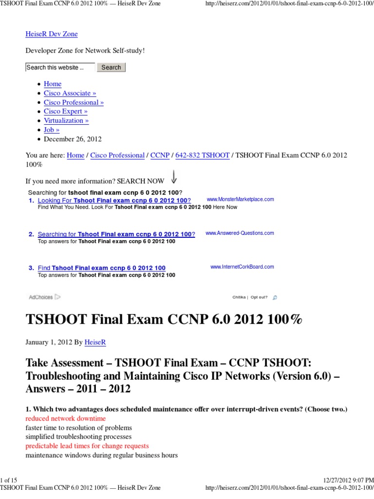 Tshoot Final Exam CCNP 6 | PDF | Ip Address | Computer Network