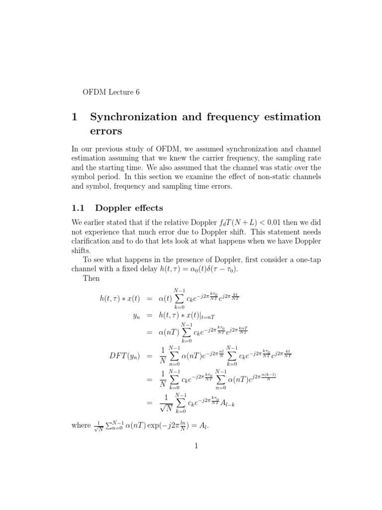1 Synchronization and Frequency Estimation Errors: 1.1 Doppler Effects | PDF | Electrical ...