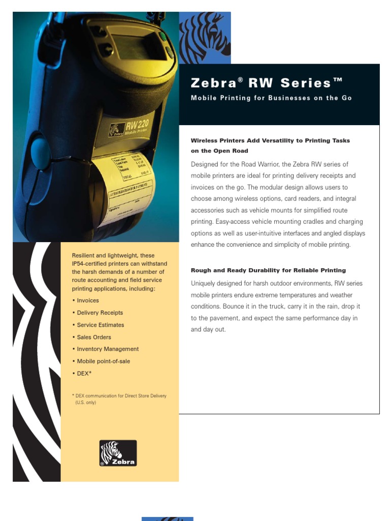 Zebra RW Series™: Mobile Printing For Businesses On The Go | PDF