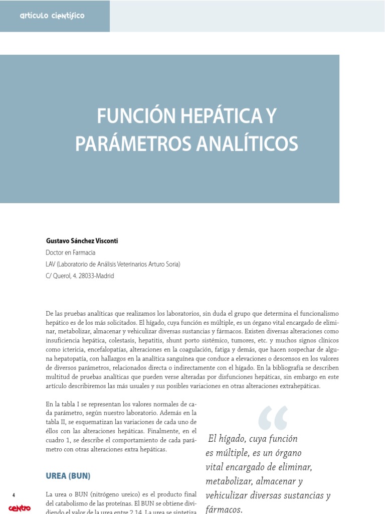 Cv31-04-10 Función Hepática y Parámetros Analíticos | PDF | Hígado | Medicina CLINICA