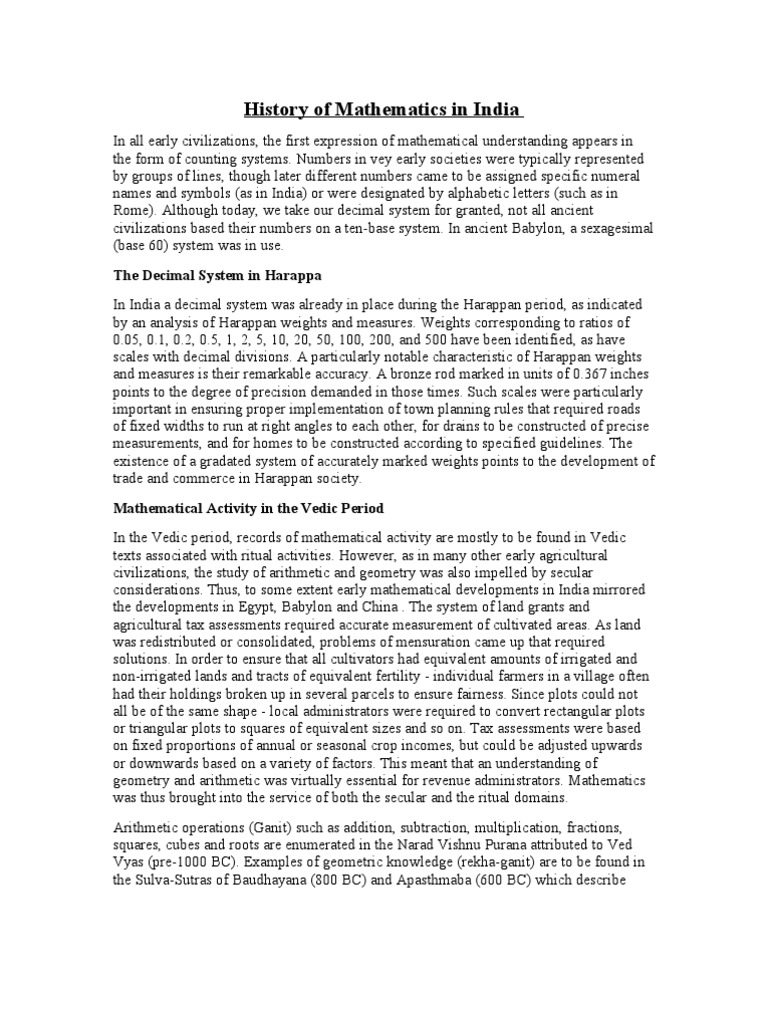 History of Mathematics in India | PDF | Teaching Mathematics | Geometry