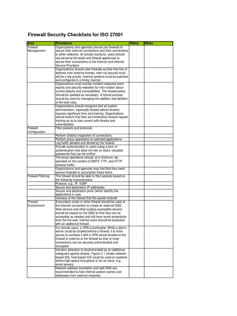 Firewall Security Recommendations Checklists | Firewall (Computing) | Proxy Server