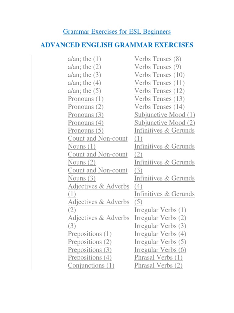 Esl Grammar Exercises For Advanced Learners