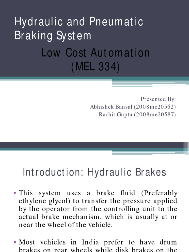 Hydraulic vs Pneumatic Brake Systems | PDF | Technology & Engineering
