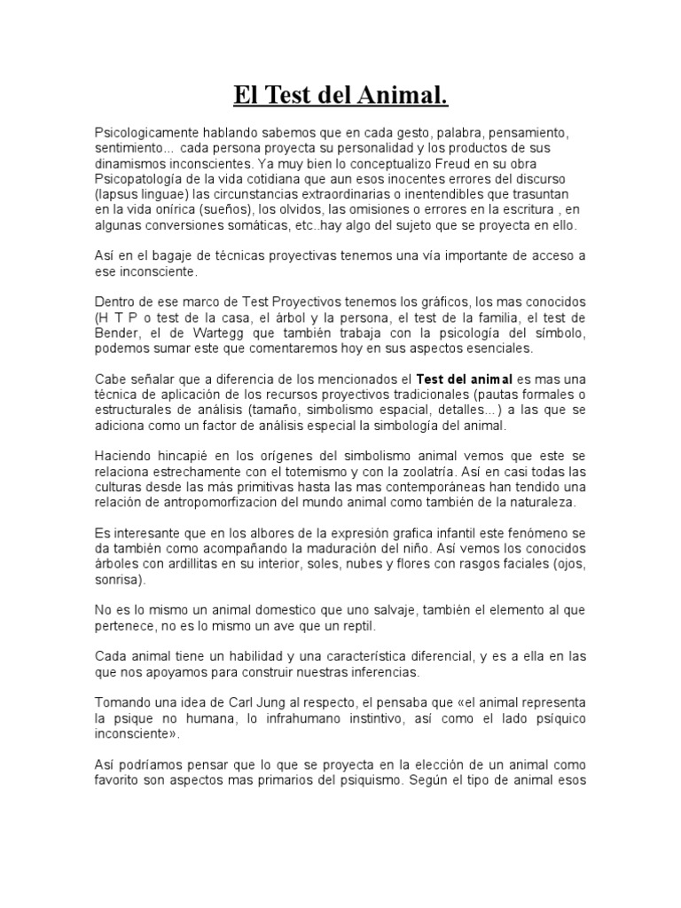 El Test Del Animal | PDF | Psique (psicología) | Los símbolos
