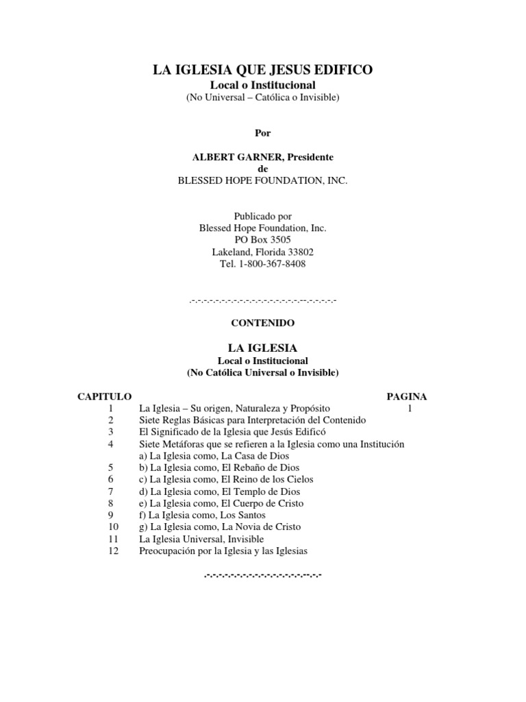 La Iglesia Que Cristo Edifico - DR Albert Garner | PDF | Juan el Bautista | Cristianismo