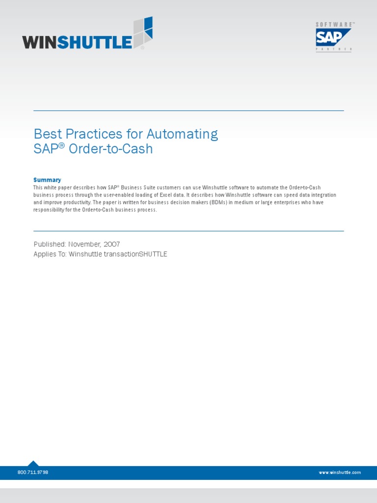 Order To Cash Optimization Best Practices | PDF | Sap Se | Business Process