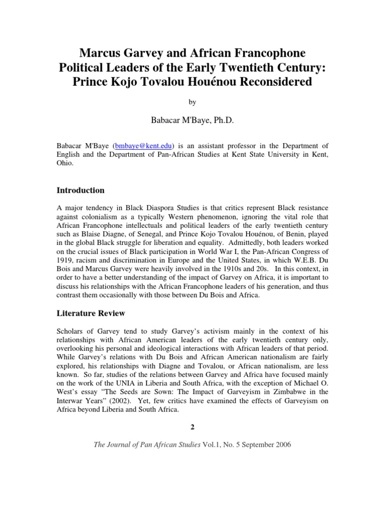 Marcus Garvey and African Francophone Political Leaders of The Early ...